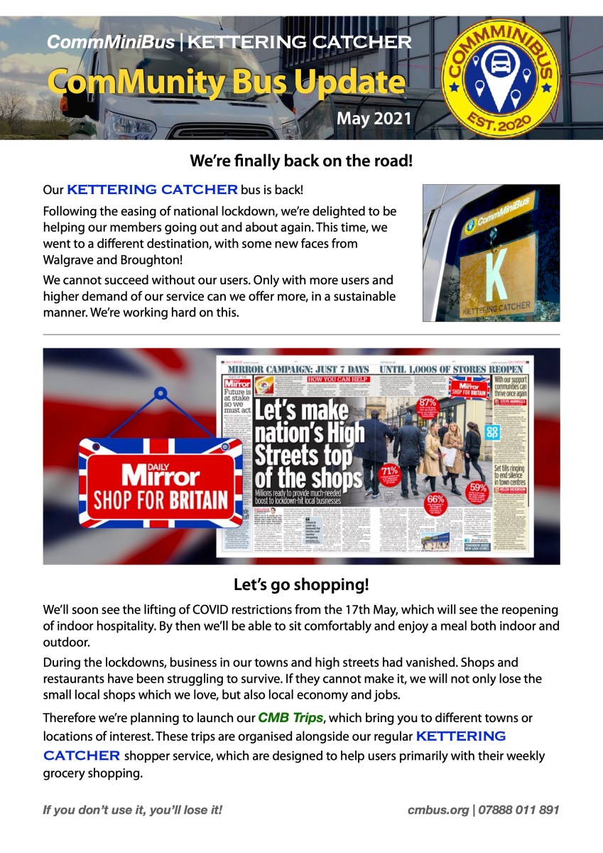 Newsletter (May 2021) and introduction of CMB Trips – CommMiniBus
