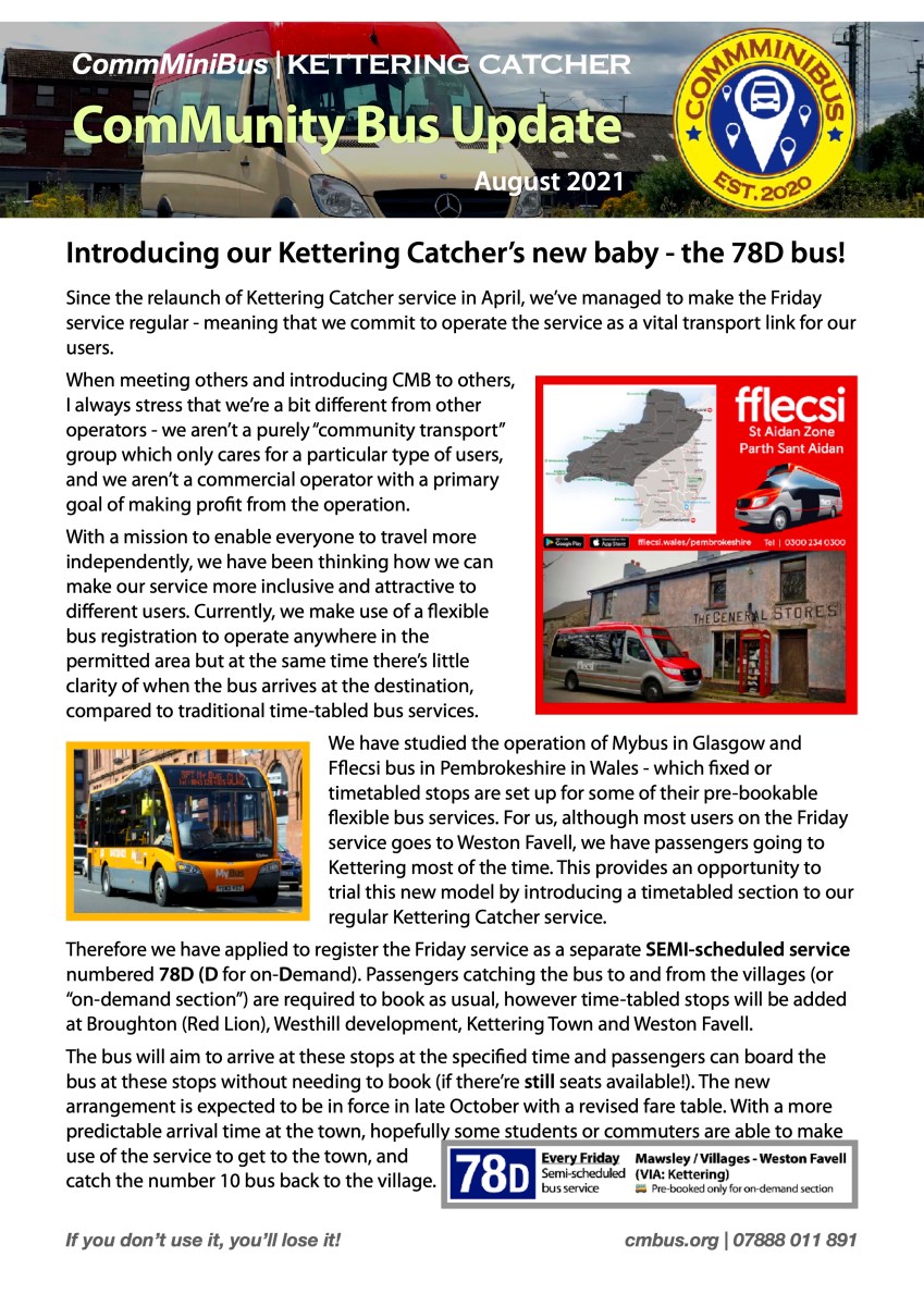 Newsletter (August 2021) – Introducing the 78D bus! – CommMiniBus