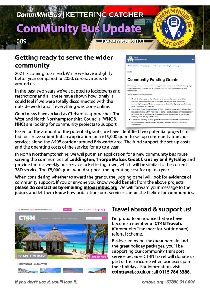 Newsletter (December 2021) – Getting ready to serve the wider community – CommMiniBus