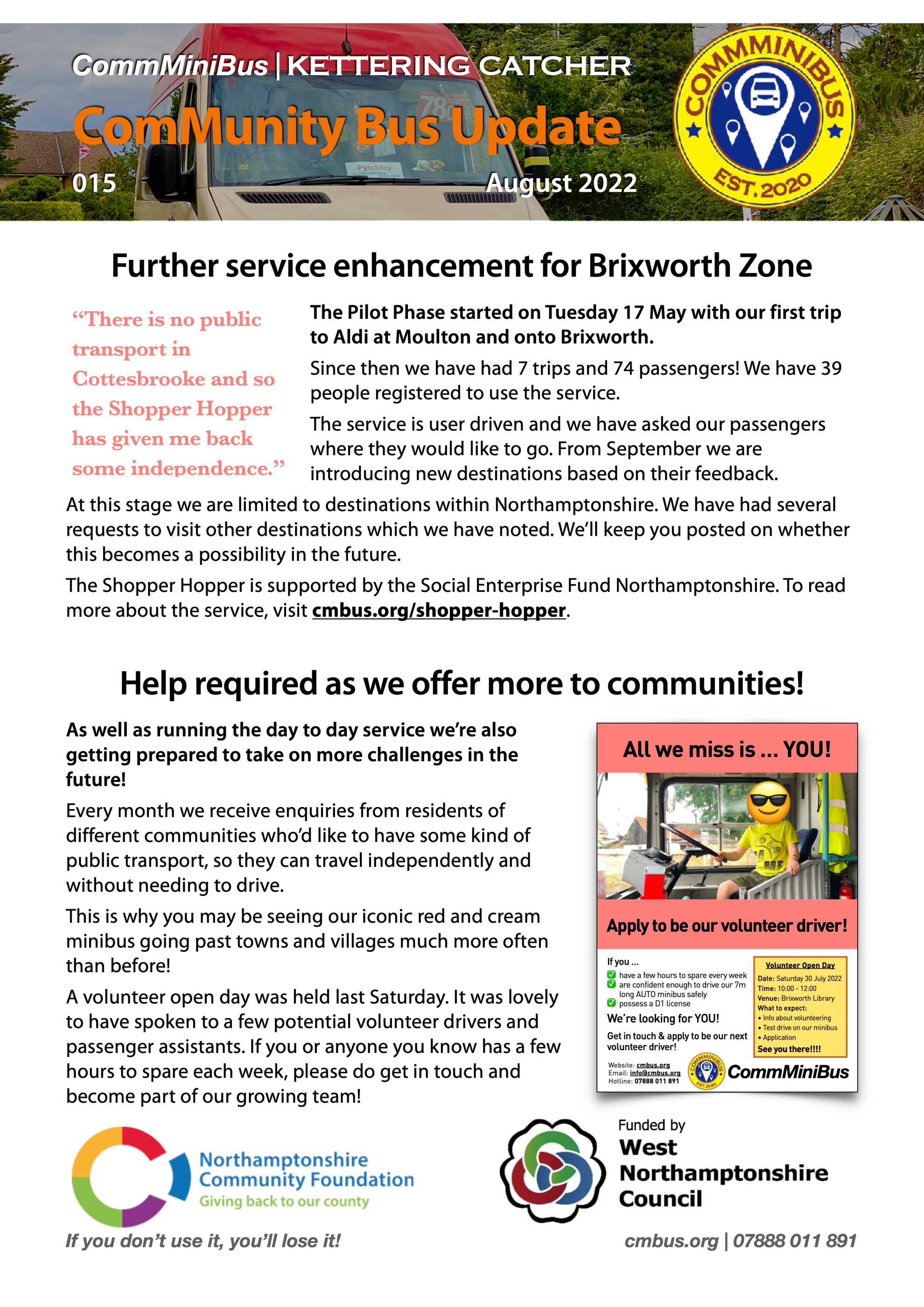 Newsletter (August 2022) – More Shopper Hopper services! – CommMiniBus