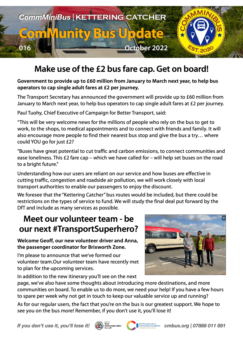 Newsletter (October 2022) – Make use of the £2 bus fare cap. Get on board! – CommMiniBus